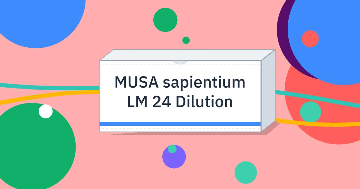 Symbolbild: Packung mit der Aufschrift MUSA sapientium LM 24 Dilution (PZN 13611834) – Verfügbarkeit und Bezug in Apotheken in Frankfurt am Main
