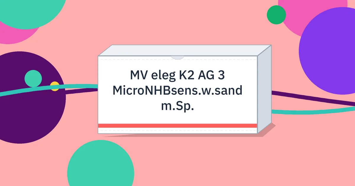 Symbolbild: Packung mit der Aufschrift MV eleg K2 AG 3 MicroNHBsens.w.sand m.Sp. (PZN 18931029) – Verfügbarkeit und Bezug in Apotheken in Frankfurt am Main