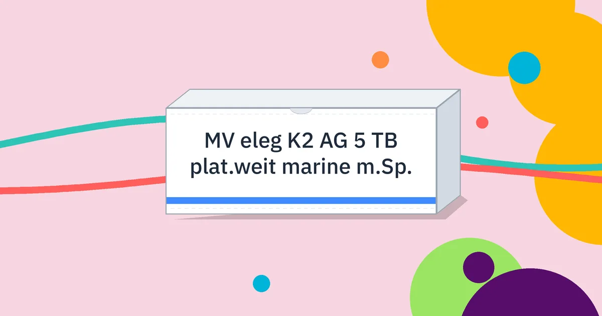 Symbolbild: Packung mit der Aufschrift MV eleg K2 AG 5 TB plat.weit marine m.Sp. (PZN 15283914) – Verfügbarkeit und Bezug in Apotheken in Frankfurt am Main
