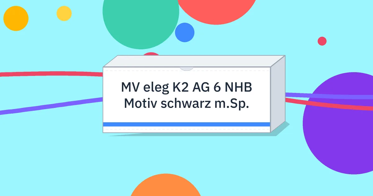 Symbolbild: Packung mit der Aufschrift MV eleg K2 AG 6 NHB Motiv schwarz m.Sp. (PZN 15723230) – Verfügbarkeit und Bezug in Apotheken in Frankfurt am Main