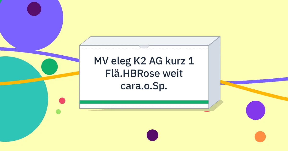 Symbolbild: Packung mit der Aufschrift MV eleg K2 AG kurz 1 Flä.HBRose weit cara.o.Sp. (PZN 15706585) – Verfügbarkeit und Bezug in Apotheken in Frankfurt am Main