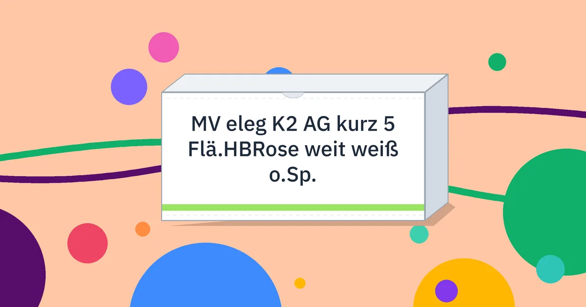 Symbolbild: Packung mit der Aufschrift MV eleg K2 AG kurz 5 Flä.HBRose weit weiß o.Sp. (PZN 15707219) – Verfügbarkeit und Bezug in Apotheken in Frankfurt am Main