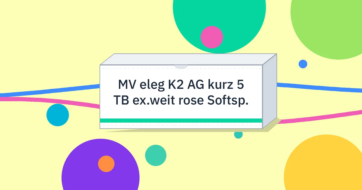 Symbolbild: Packung mit der Aufschrift MV eleg K2 AG kurz 5 TB ex.weit rose Softsp. (PZN 14697826) – Verfügbarkeit und Bezug in Apotheken in Frankfurt am Main