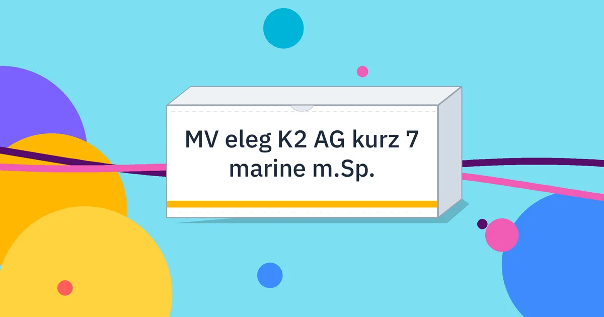 Symbolbild: Packung mit der Aufschrift MV eleg K2 AG kurz 7 marine m.Sp. (PZN 14608107) – Verfügbarkeit und Bezug in Apotheken in Frankfurt am Main