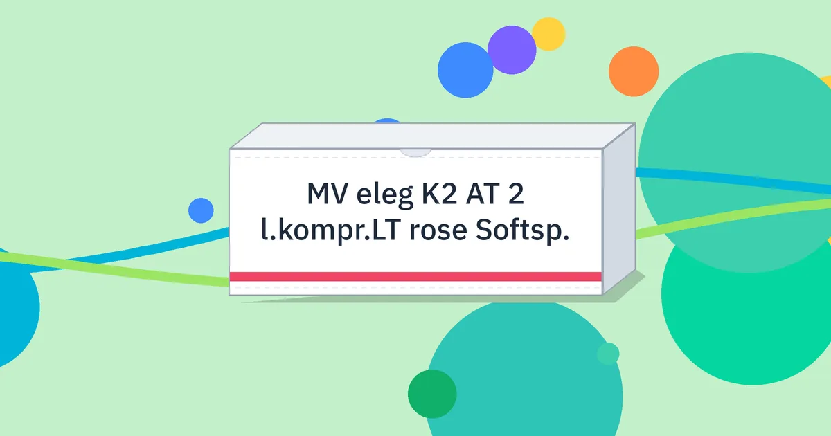 Symbolbild: Packung mit der Aufschrift MV eleg K2 AT 2 l.kompr.LT rose Softsp. (PZN 15286309) – Verfügbarkeit und Bezug in Apotheken in Frankfurt am Main