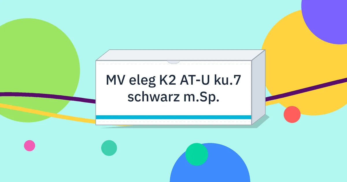 Symbolbild: Packung mit der Aufschrift MV eleg K2 AT-U ku.7 schwarz m.Sp. (PZN 00315809) – Verfügbarkeit und Bezug in Apotheken in Frankfurt am Main