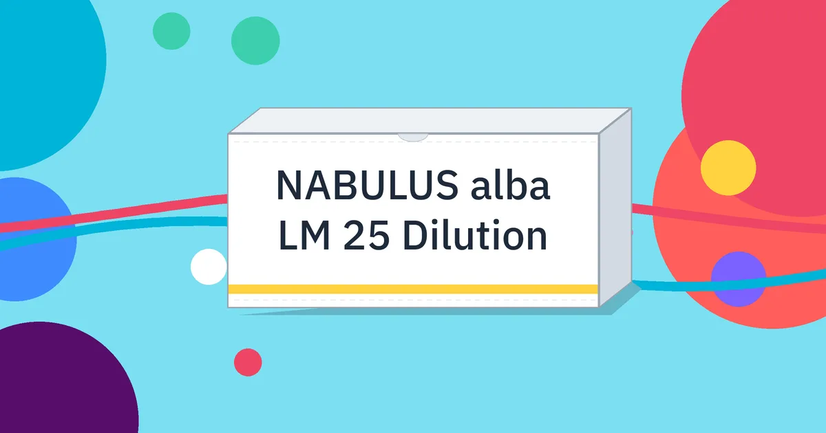 Symbolbild: Packung mit der Aufschrift NABULUS alba LM 25 Dilution (PZN 13615559) – Verfügbarkeit und Bezug in Apotheken in Frankfurt am Main