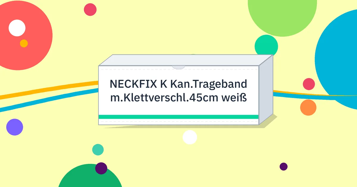 Symbolbild: Packung mit der Aufschrift NECKFIX K Kan.Trageband m.Klettverschl.45cm weiß (PZN 18153218) – Verfügbarkeit und Bezug in Apotheken in Frankfurt am Main