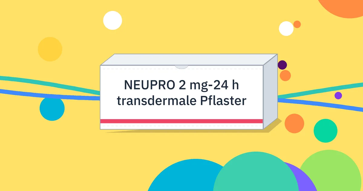 Symbolbild: Packung mit der Aufschrift NEUPRO 2 mg-24 h transdermale Pflaster (PZN 11174594) – Verfügbarkeit und Bezug in Apotheken in Frankfurt am Main