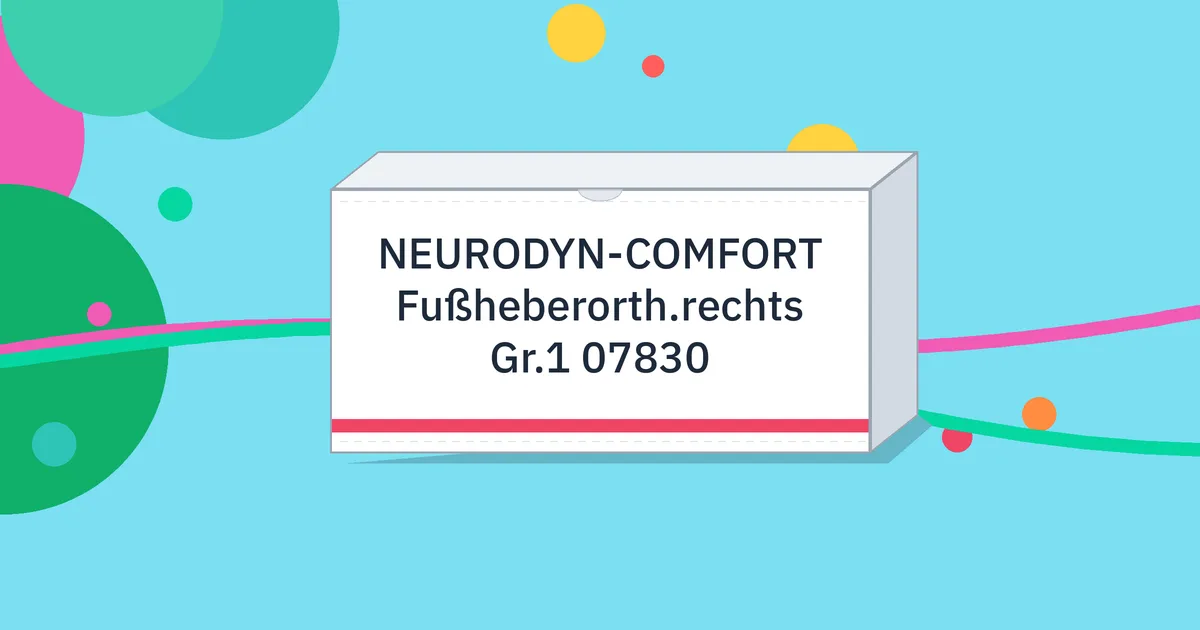 Symbolbild: Packung mit der Aufschrift NEURODYN-COMFORT Fußheberorth.rechts Gr.1 07830 (PZN 09389985) – Verfügbarkeit und Bezug in Apotheken in Frankfurt am Main