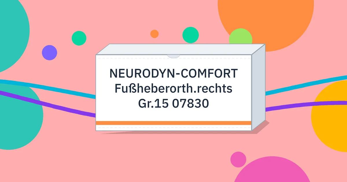 Symbolbild: Packung mit der Aufschrift NEURODYN-COMFORT Fußheberorth.rechts Gr.15 07830 (PZN 09390149) – Verfügbarkeit und Bezug in Apotheken in Frankfurt am Main