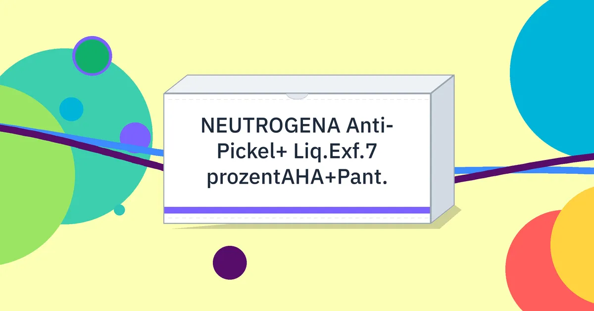 Symbolbild: Packung mit der Aufschrift NEUTROGENA Anti-Pickel+ Liq.Exf.7 prozentAHA+Pant. (PZN 19468757) – Verfügbarkeit und Bezug in Apotheken in Frankfurt am Main