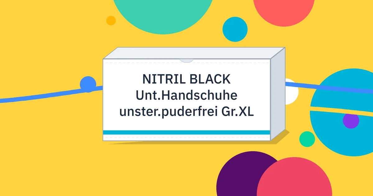 Symbolbild: Packung mit der Aufschrift NITRIL BLACK Unt.Handschuhe unster.puderfrei Gr.XL (PZN 12614782) – Verfügbarkeit und Bezug in Apotheken in Frankfurt am Main