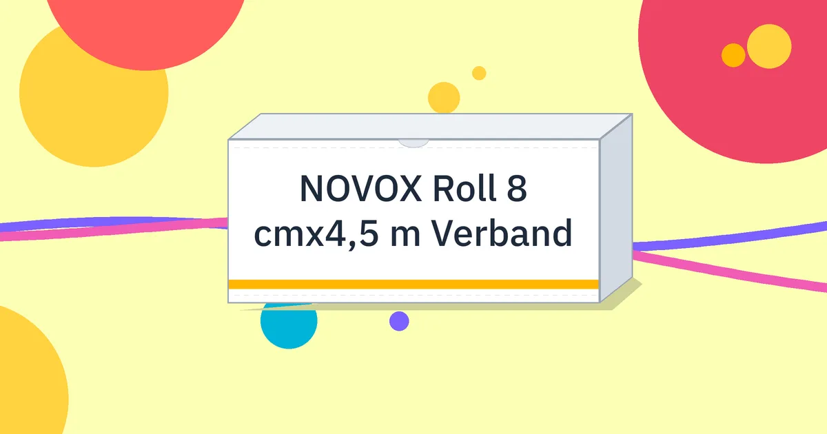 Symbolbild: Packung mit der Aufschrift NOVOX Roll 8 cmx4,5 m Verband (PZN 18650448) – Verfügbarkeit und Bezug in Apotheken in Frankfurt am Main