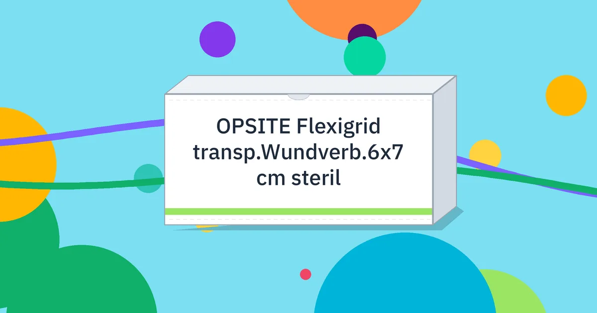 Symbolbild: Packung mit der Aufschrift OPSITE Flexigrid transp.Wundverb.6x7 cm steril (PZN 02063571) – Verfügbarkeit und Bezug in Apotheken in Frankfurt am Main