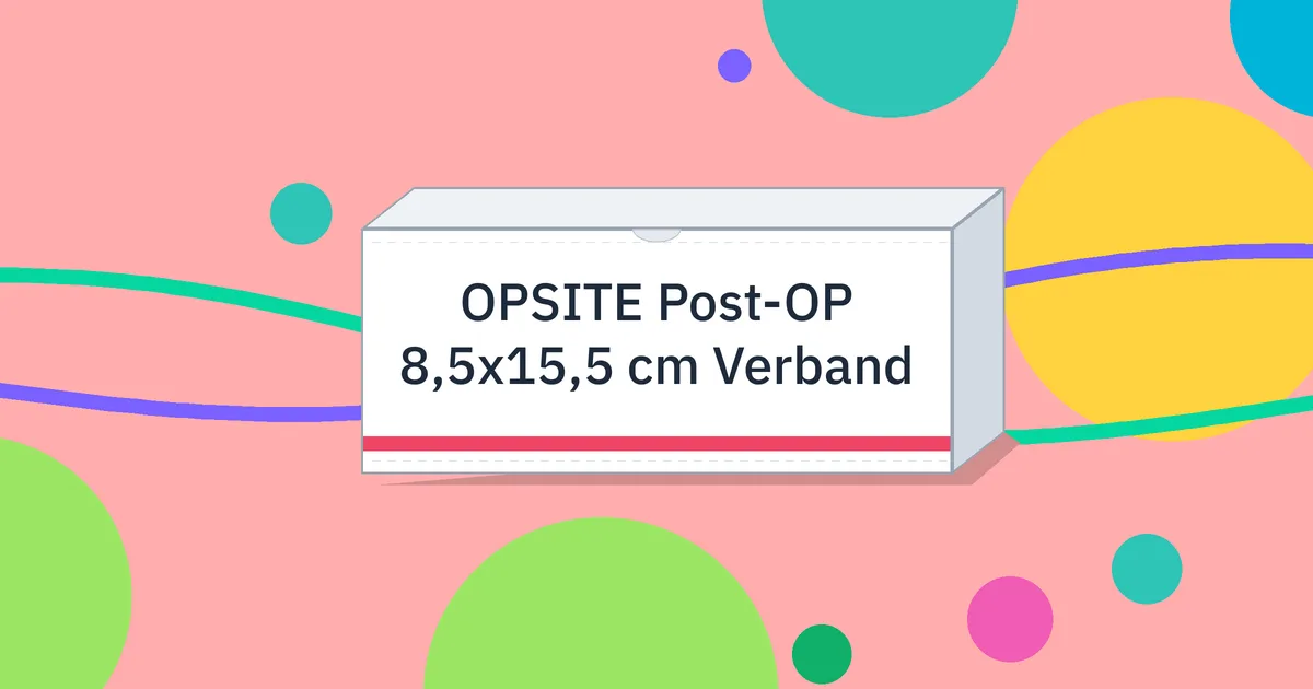 Symbolbild: Packung mit der Aufschrift OPSITE Post-OP 8,5x15,5 cm Verband (PZN 11184641) – Verfügbarkeit und Bezug in Apotheken in Frankfurt am Main