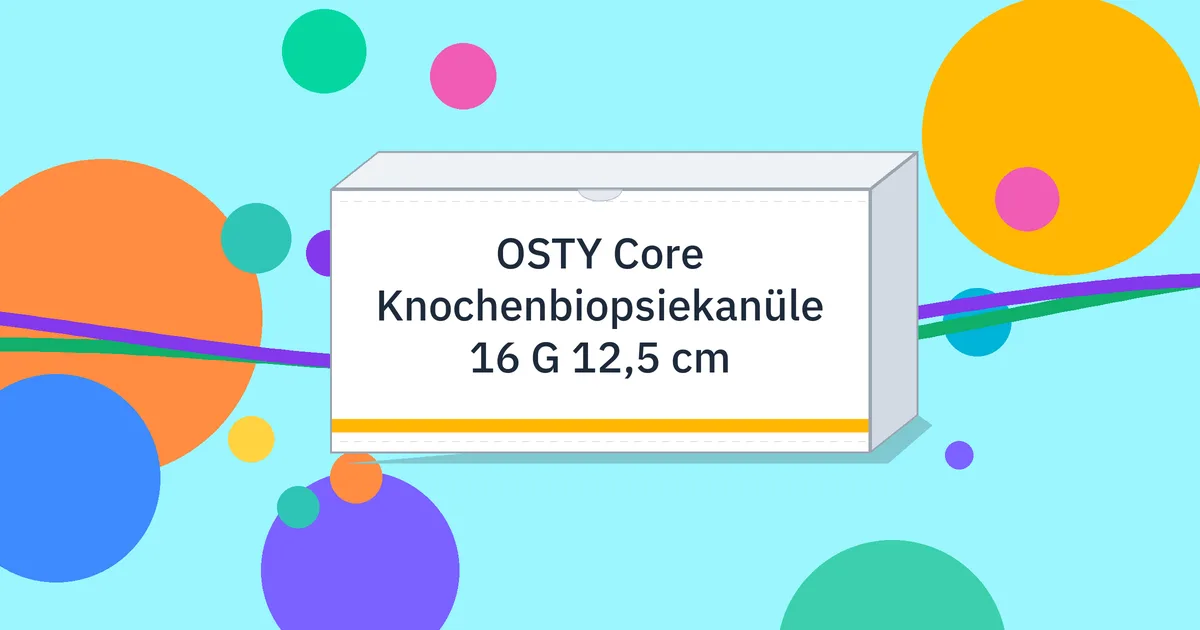 Symbolbild: Packung mit der Aufschrift OSTY Core Knochenbiopsiekanüle 16 G 12,5 cm (PZN 04505300) – Verfügbarkeit und Bezug in Apotheken in Frankfurt am Main