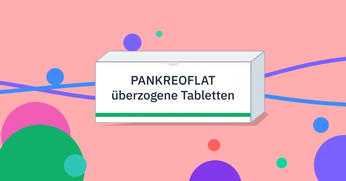 Symbolbild: Packung mit der Aufschrift PANKREOFLAT überzogene Tabletten (PZN 00762508) – Verfügbarkeit und Bezug in Apotheken in Frankfurt am Main