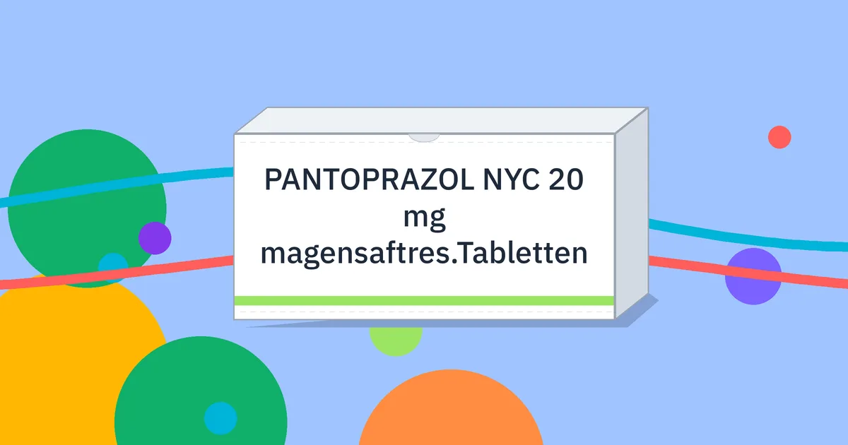 Symbolbild: Packung mit der Aufschrift PANTOPRAZOL NYC 20 mg magensaftres.Tabletten (PZN 06400686) – Verfügbarkeit und Bezug in Apotheken in Frankfurt am Main