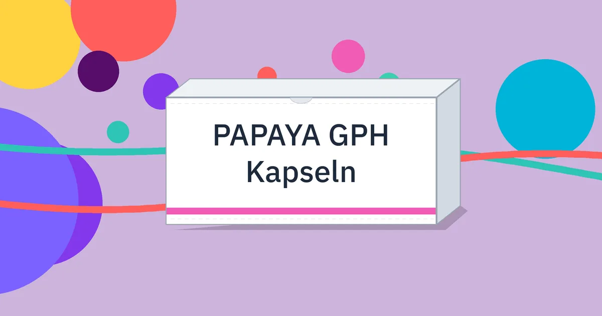 Symbolbild: Packung mit der Aufschrift PAPAYA GPH Kapseln (PZN 03448215) – Verfügbarkeit und Bezug in Apotheken in Frankfurt am Main