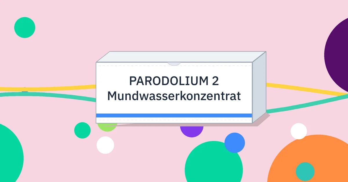Symbolbild: Packung mit der Aufschrift PARODOLIUM 2 Mundwasserkonzentrat (PZN 10110540) – Verfügbarkeit und Bezug in Apotheken in Frankfurt am Main
