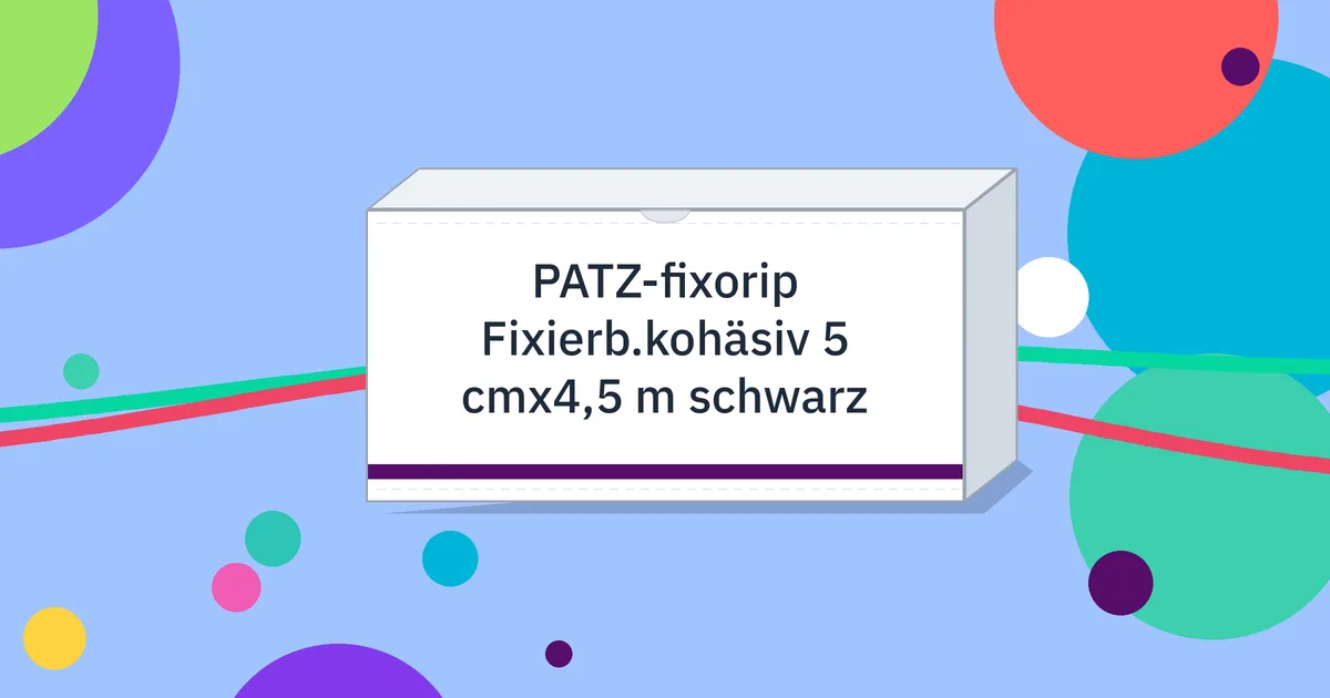 Symbolbild: Packung mit der Aufschrift PATZ-fixorip Fixierb.kohäsiv 5 cmx4,5 m schwarz (PZN 18449924) – Verfügbarkeit und Bezug in Apotheken in Frankfurt am Main
