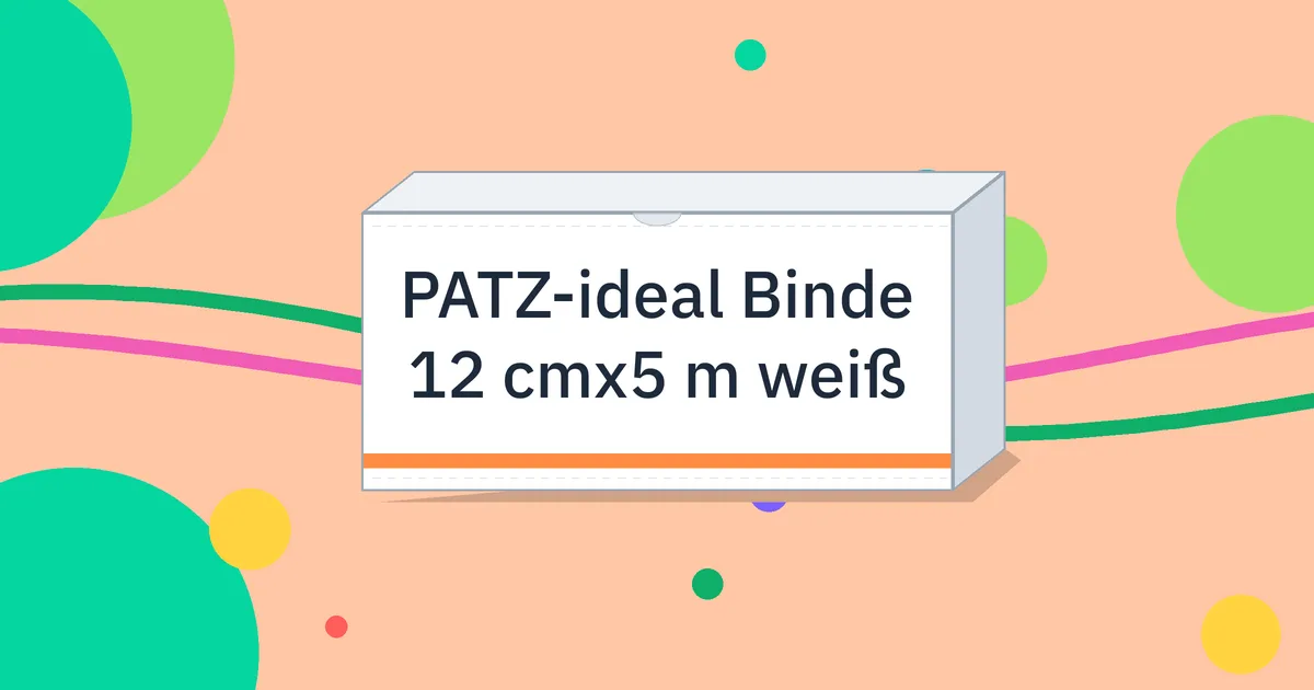 Symbolbild: Packung mit der Aufschrift PATZ-ideal Binde 12 cmx5 m weiß (PZN 06813738) – Verfügbarkeit und Bezug in Apotheken in Frankfurt am Main