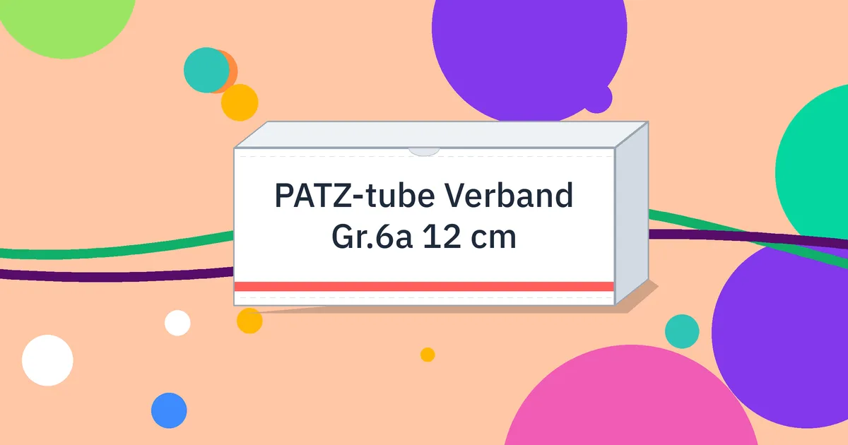 Symbolbild: Packung mit der Aufschrift PATZ-tube Verband Gr.6a 12 cm (PZN 06815134) – Verfügbarkeit und Bezug in Apotheken in Frankfurt am Main