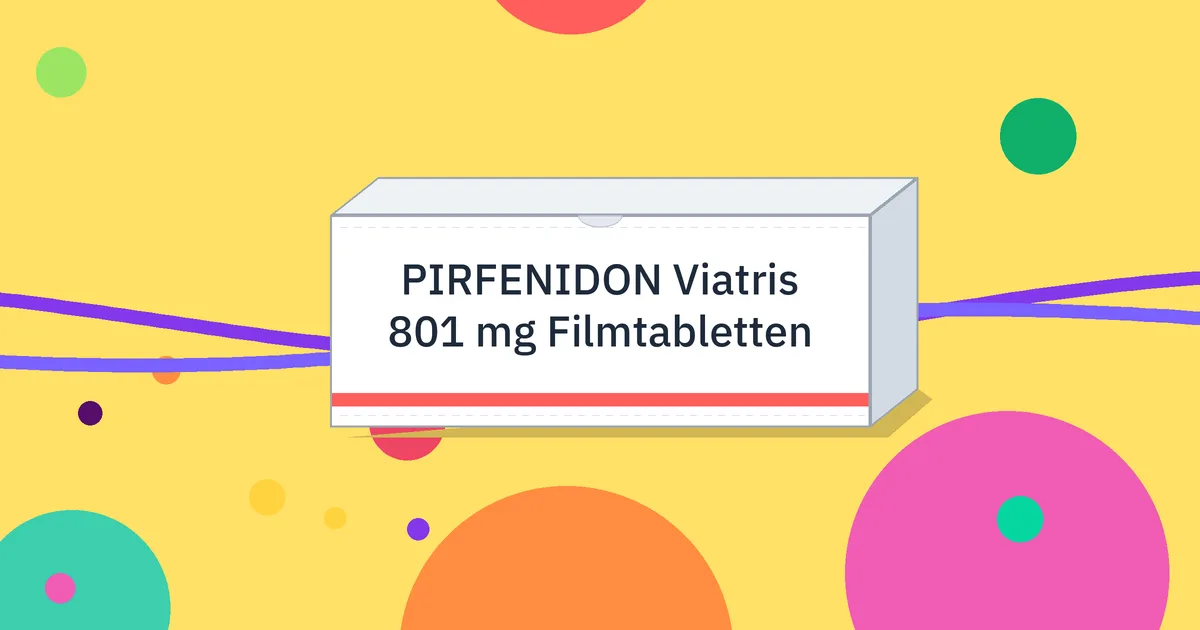 Symbolbild: Packung mit der Aufschrift PIRFENIDON Viatris 801 mg Filmtabletten (PZN 19721452) – Verfügbarkeit und Bezug in Apotheken in Frankfurt am Main
