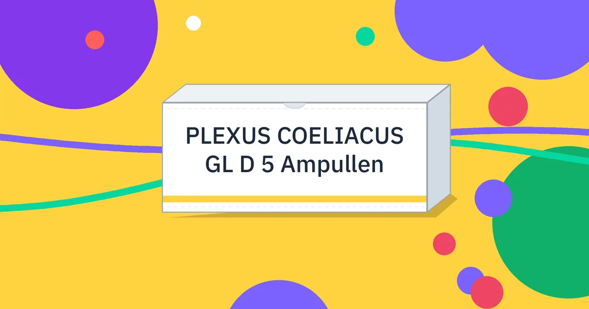 Symbolbild: Packung mit der Aufschrift PLEXUS COELIACUS GL D 5 Ampullen (PZN 02949725) – Verfügbarkeit und Bezug in Apotheken in Frankfurt am Main