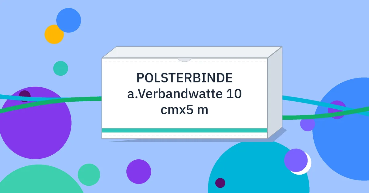 Symbolbild: Packung mit der Aufschrift POLSTERBINDE a.Verbandwatte 10 cmx5 m (PZN 11383174) – Verfügbarkeit und Bezug in Apotheken in Frankfurt am Main