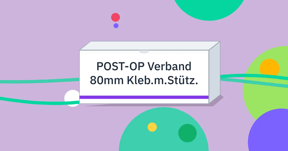 Symbolbild: Packung mit der Aufschrift POST-OP Verband 80mm Kleb.m.Stütz. (PZN 03909863) – Verfügbarkeit und Bezug in Apotheken in Frankfurt am Main