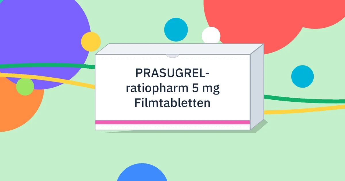 Symbolbild: Packung mit der Aufschrift PRASUGREL-ratiopharm 5 mg Filmtabletten (PZN 14058090) – Verfügbarkeit und Bezug in Apotheken in Frankfurt am Main