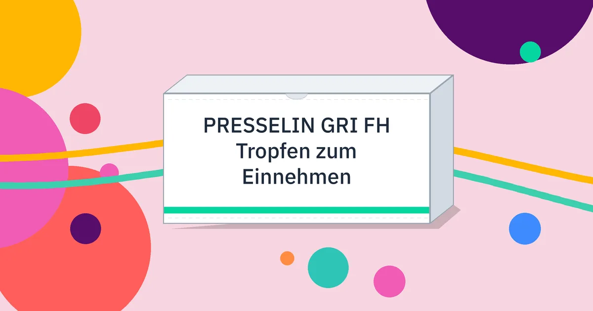 Symbolbild: Packung mit der Aufschrift PRESSELIN GRI FH Tropfen zum Einnehmen (PZN 19171158) – Verfügbarkeit und Bezug in Apotheken in Frankfurt am Main