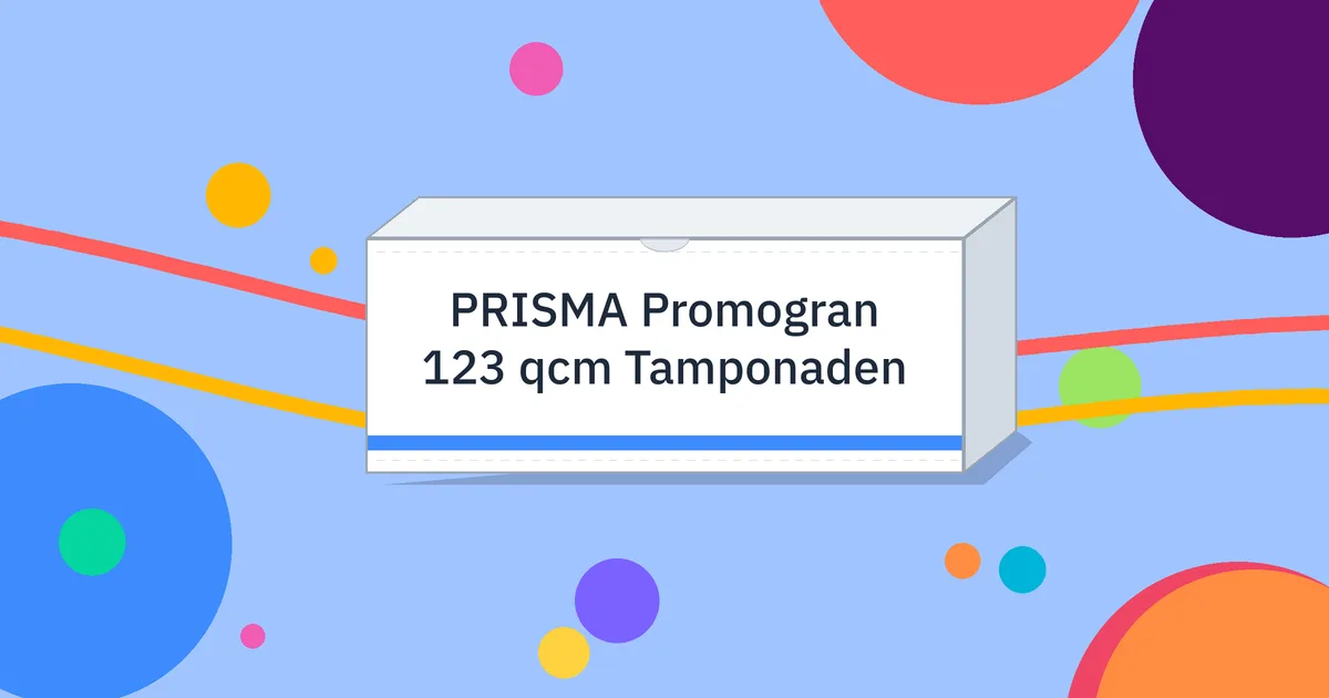 Symbolbild: Packung mit der Aufschrift PRISMA Promogran 123 qcm Tamponaden (PZN 02860592) – Verfügbarkeit und Bezug in Apotheken in Frankfurt am Main
