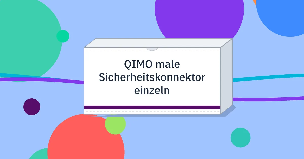 Symbolbild: Packung mit der Aufschrift QIMO male Sicherheitskonnektor einzeln (PZN 20576682) – Verfügbarkeit und Bezug in Apotheken in Frankfurt am Main