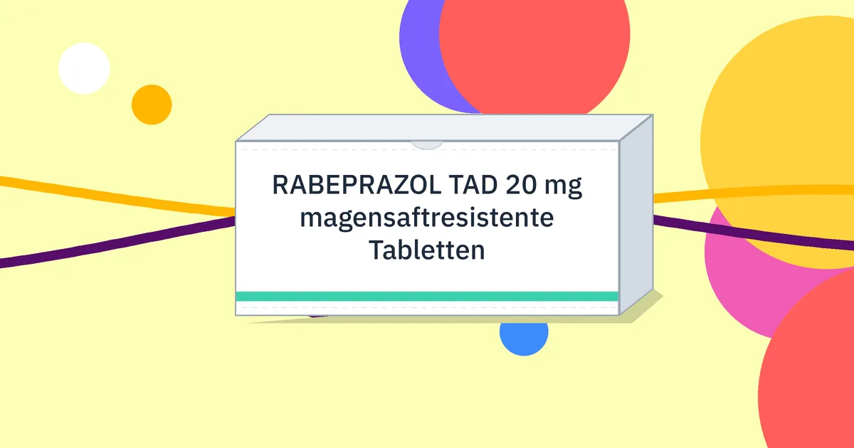 Symbolbild: Packung mit der Aufschrift RABEPRAZOL TAD 20 mg magensaftresistente Tabletten (PZN 00282257) – Verfügbarkeit und Bezug in Apotheken in Frankfurt am Main