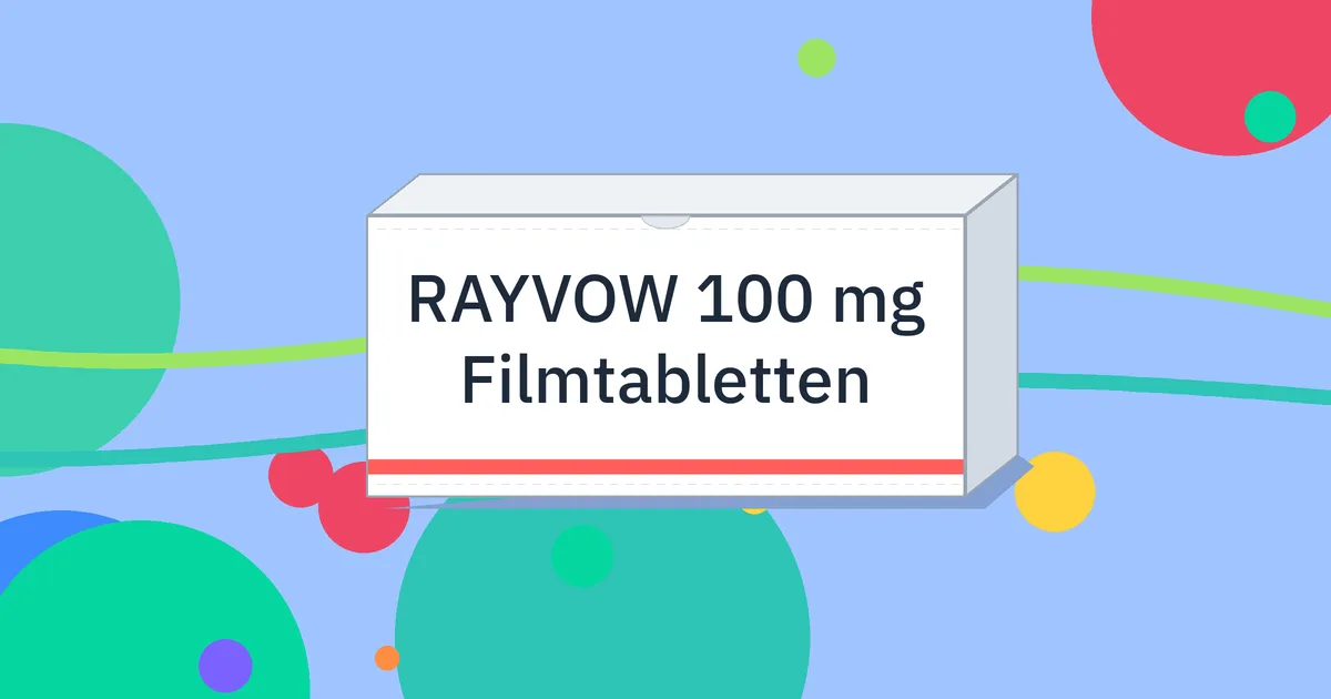 Symbolbild: Packung mit der Aufschrift RAYVOW 100 mg Filmtabletten (PZN 19129009) – Verfügbarkeit und Bezug in Apotheken in Frankfurt am Main