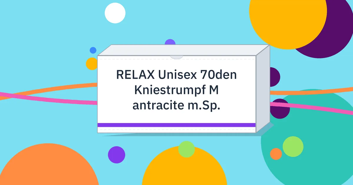 Symbolbild: Packung mit der Aufschrift RELAX Unisex 70den Kniestrumpf M antracite m.Sp. (PZN 16189927) – Verfügbarkeit und Bezug in Apotheken in Frankfurt am Main