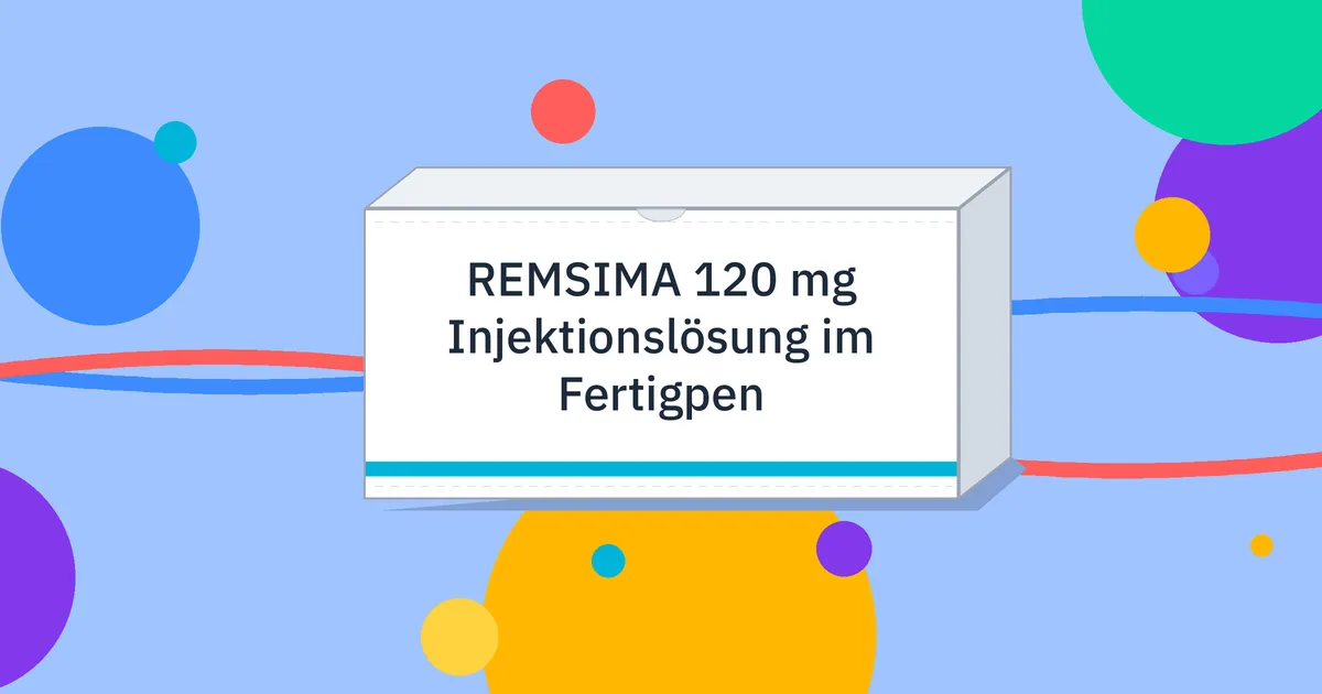 Symbolbild: Packung mit der Aufschrift REMSIMA 120 mg Injektionslösung im Fertigpen (PZN 18778295) – Verfügbarkeit und Bezug in Apotheken in Frankfurt am Main