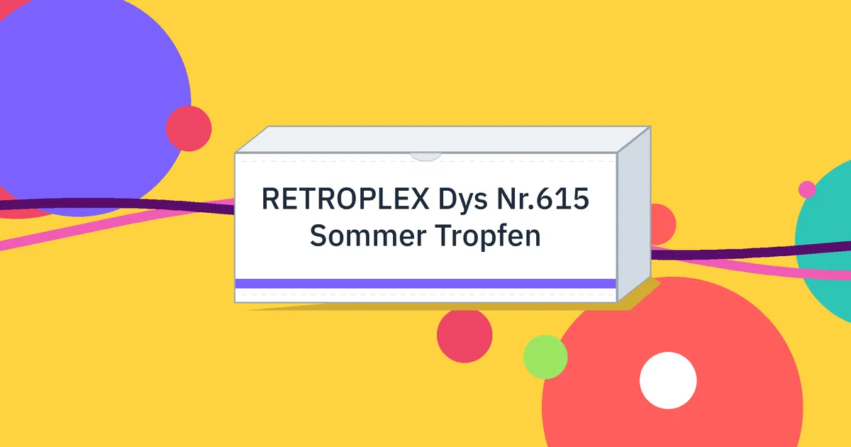 Symbolbild: Packung mit der Aufschrift RETROPLEX Dys Nr.615 Sommer Tropfen (PZN 18442980) – Verfügbarkeit und Bezug in Apotheken in Frankfurt am Main