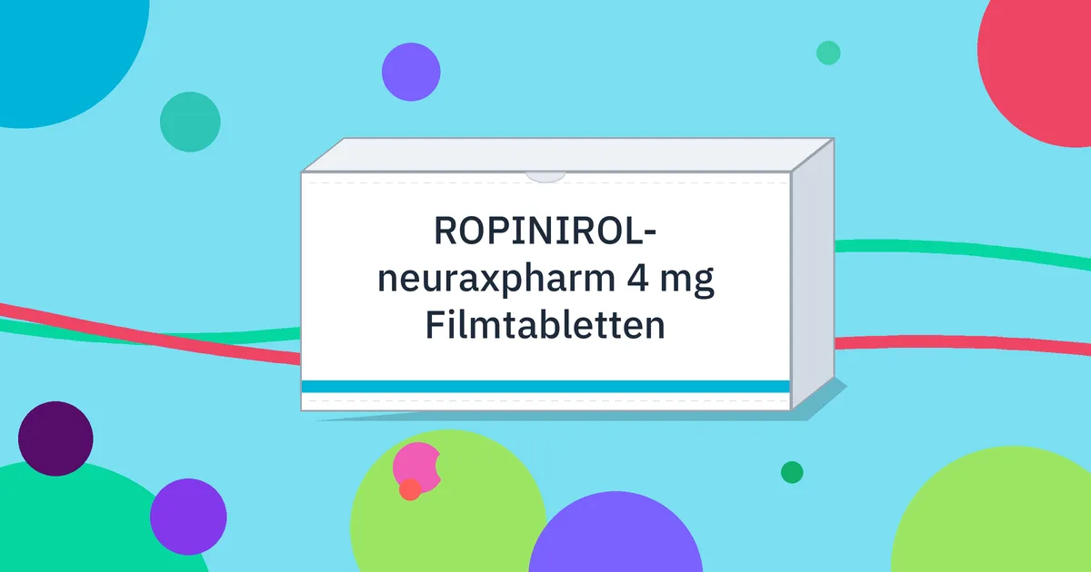 Symbolbild: Packung mit der Aufschrift ROPINIROL-neuraxpharm 4 mg Filmtabletten (PZN 00558966) – Verfügbarkeit und Bezug in Apotheken in Frankfurt am Main