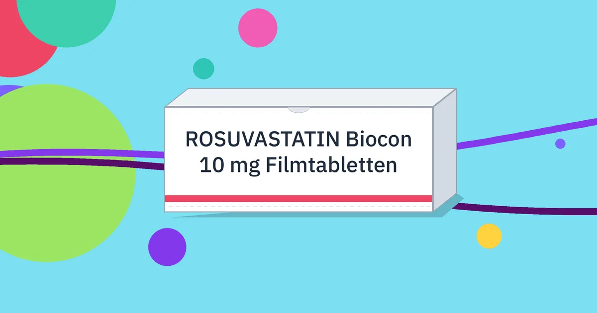 Symbolbild: Packung mit der Aufschrift ROSUVASTATIN Biocon 10 mg Filmtabletten (PZN 17857667) – Verfügbarkeit und Bezug in Apotheken in Frankfurt am Main