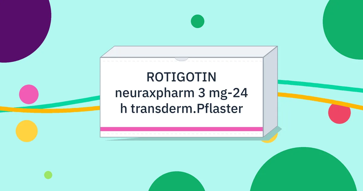 Symbolbild: Packung mit der Aufschrift ROTIGOTIN neuraxpharm 3 mg-24 h transderm.Pflaster (PZN 01147366) – Verfügbarkeit und Bezug in Apotheken in Frankfurt am Main