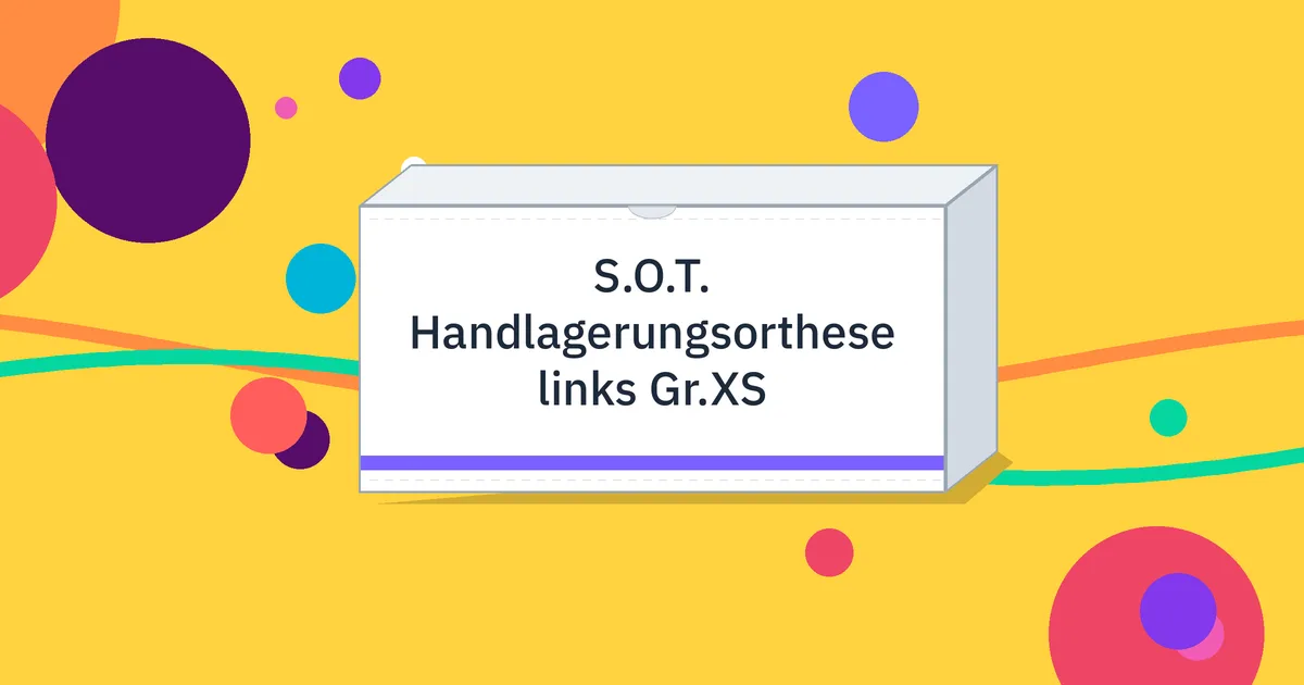 Symbolbild: Packung mit der Aufschrift S.O.T. Handlagerungsorthese links Gr.XS (PZN 15861966) – Verfügbarkeit und Bezug in Apotheken in Frankfurt am Main