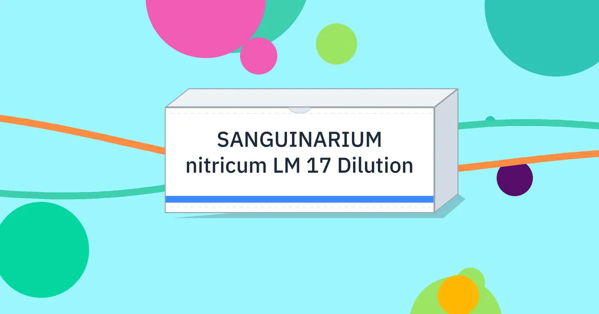 Symbolbild: Packung mit der Aufschrift SANGUINARIUM nitricum LM 17 Dilution (PZN 13181753) – Verfügbarkeit und Bezug in Apotheken in Frankfurt am Main