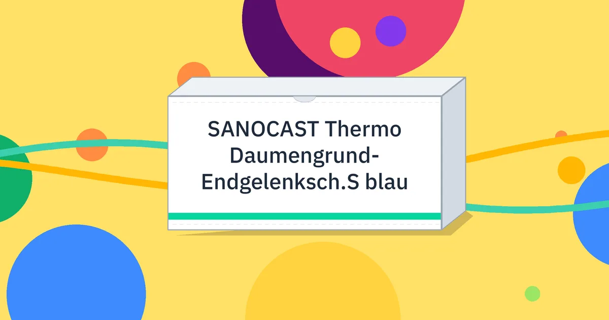 Symbolbild: Packung mit der Aufschrift SANOCAST Thermo Daumengrund-Endgelenksch.S blau (PZN 15259956) – Verfügbarkeit und Bezug in Apotheken in Frankfurt am Main