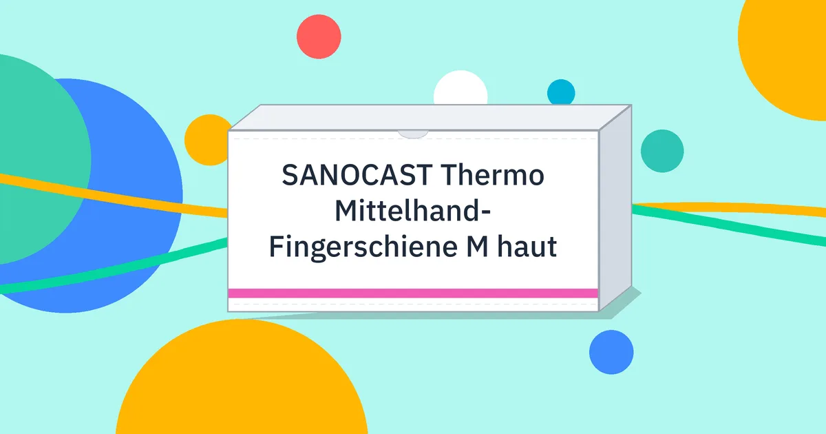 Symbolbild: Packung mit der Aufschrift SANOCAST Thermo Mittelhand-Fingerschiene M haut (PZN 15260132) – Verfügbarkeit und Bezug in Apotheken in Frankfurt am Main
