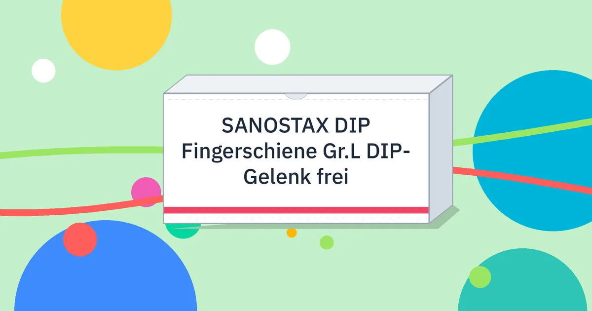 Symbolbild: Packung mit der Aufschrift SANOSTAX DIP Fingerschiene Gr.L DIP-Gelenk frei (PZN 12776326) – Verfügbarkeit und Bezug in Apotheken in Frankfurt am Main