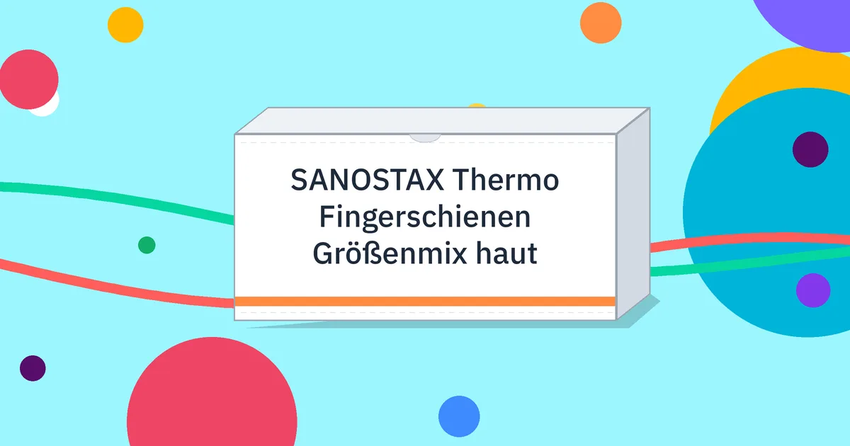 Symbolbild: Packung mit der Aufschrift SANOSTAX Thermo Fingerschienen Größenmix haut (PZN 13305652) – Verfügbarkeit und Bezug in Apotheken in Frankfurt am Main